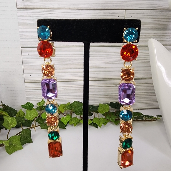 Jewelry | Gold Multi Color Crystal Drop Earrings | Poshmark